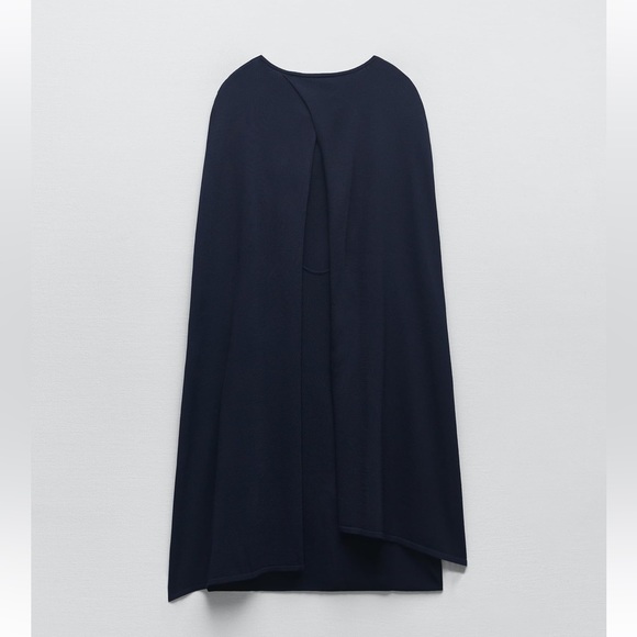 Zara | Dresses | Zara Navy Blue Knit Cape Dress | Poshmark